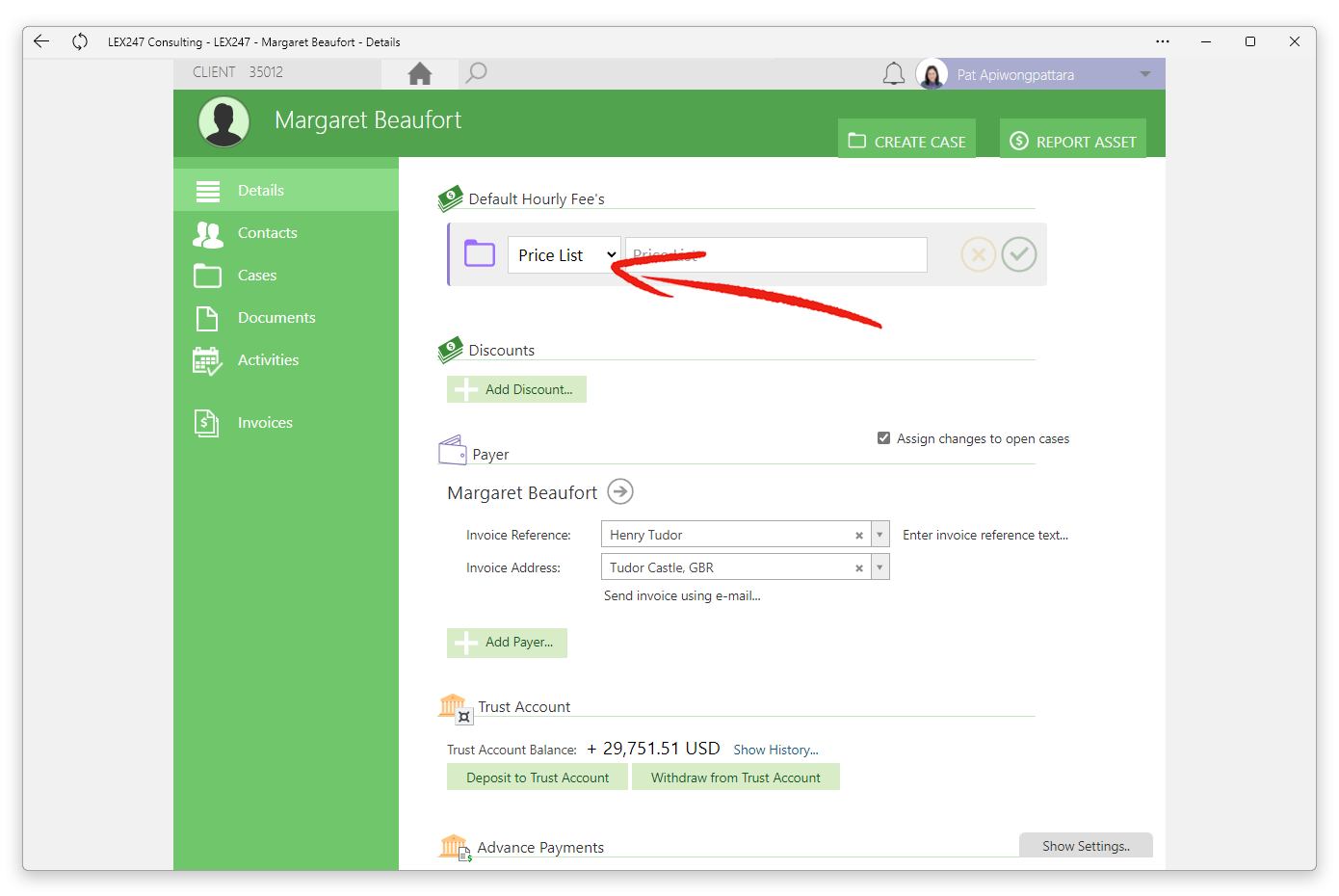 How to Add a Default Case Fee on Client Card – LEX247